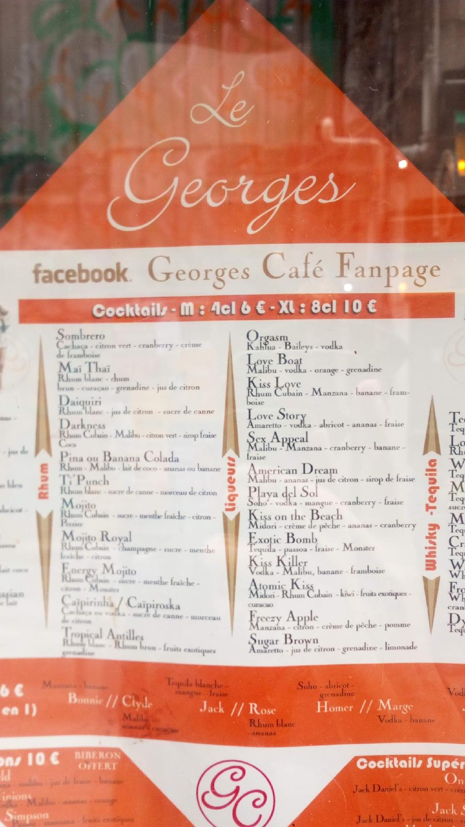 Menu at Georges café, Paris, 4 Rue de la Huchette