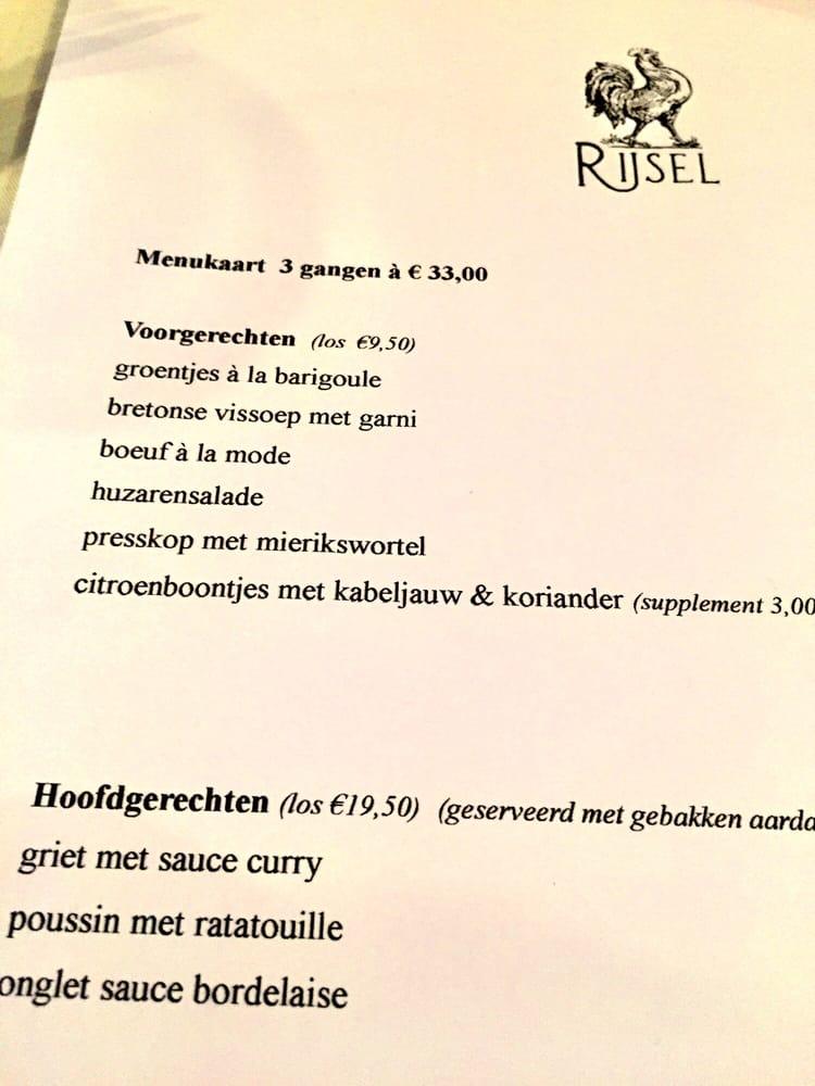 Menu at Rijsel, Amsterdam