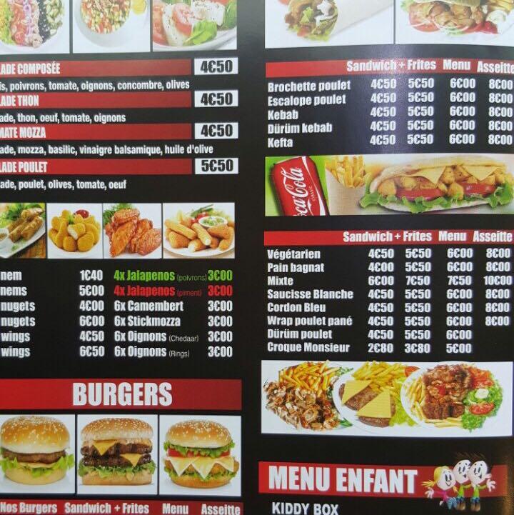 Menu at 100 fa 100 snack restaurant, Metz
