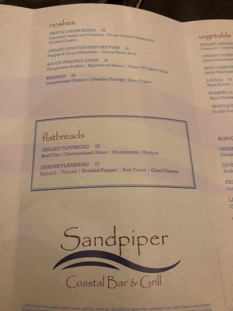 Menu at Sandpiper Coastal Bar & Grill, Atlantic City