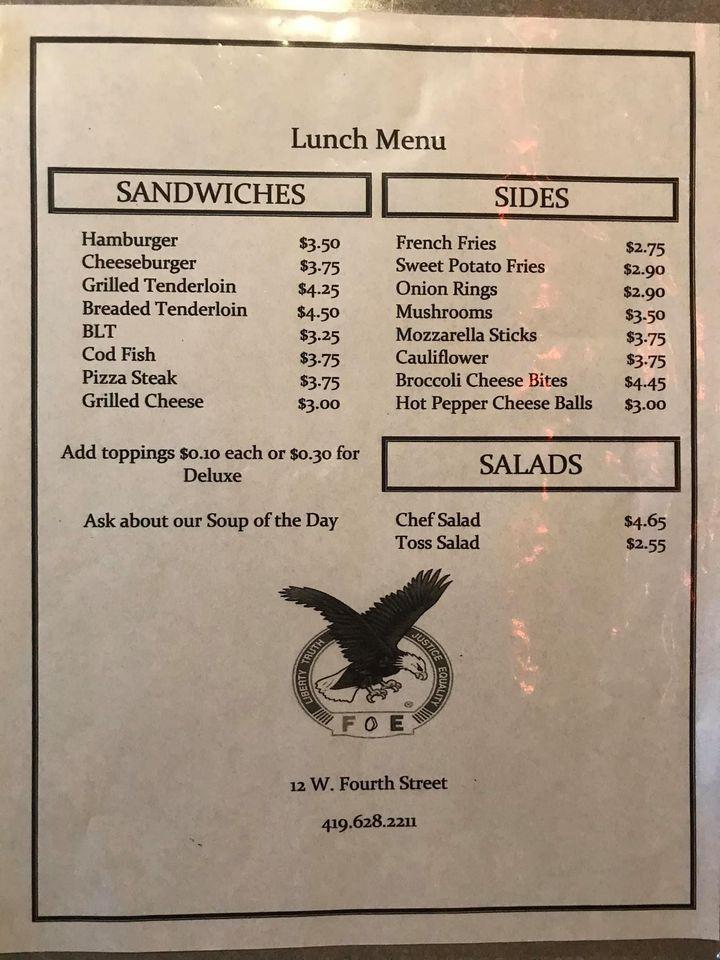 Menu at Minster Eagles # 1391 pub & bar, Minster