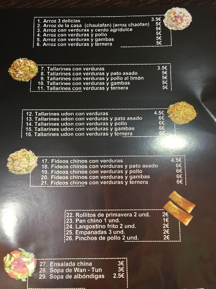 Menu at COMIDA CHINA restaurant, Parla
