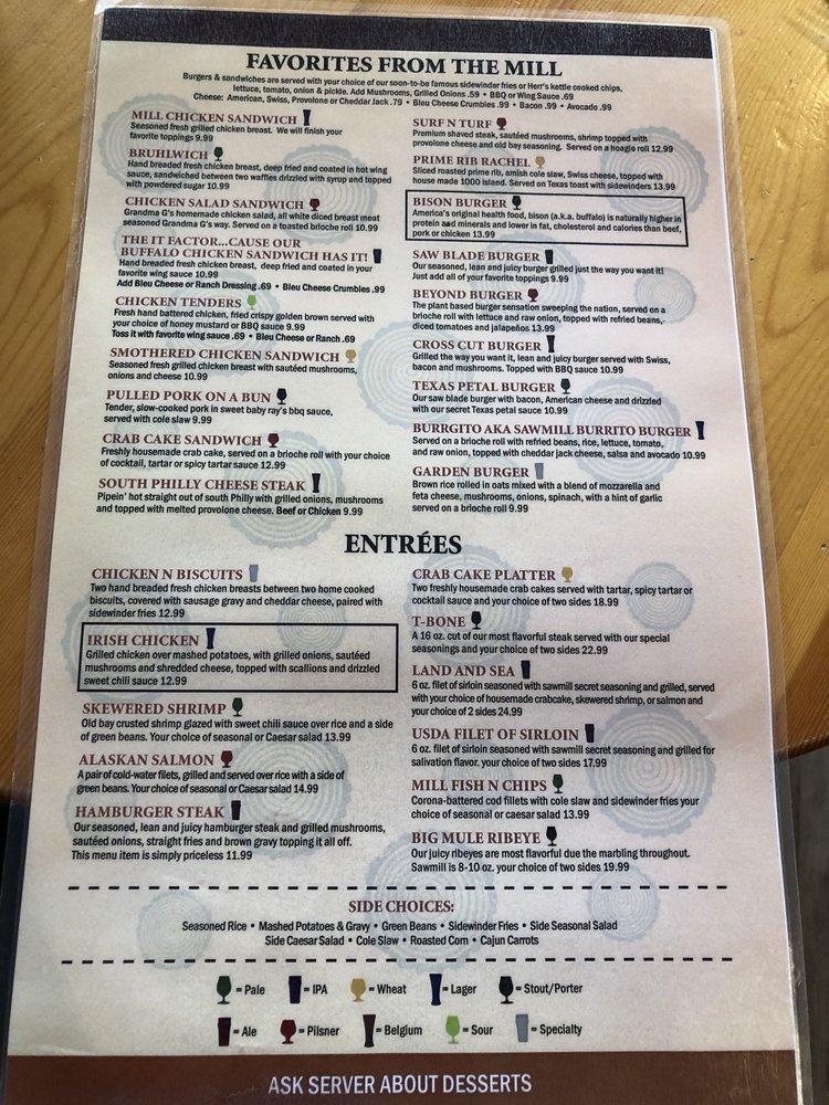Menu at SawMill Grill pub & bar, Oxford