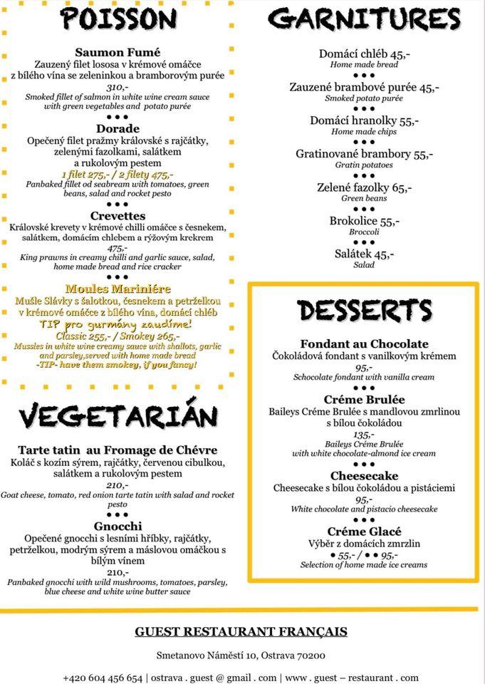 Menu at Guest Restaurant, Ostrava, Smetanovo nám. 10