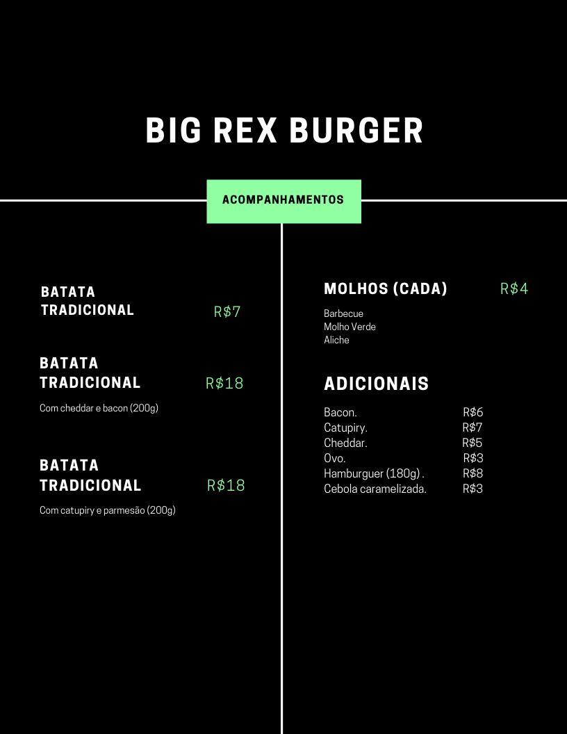 Menu at Big Rex Burger restaurant, Santos
