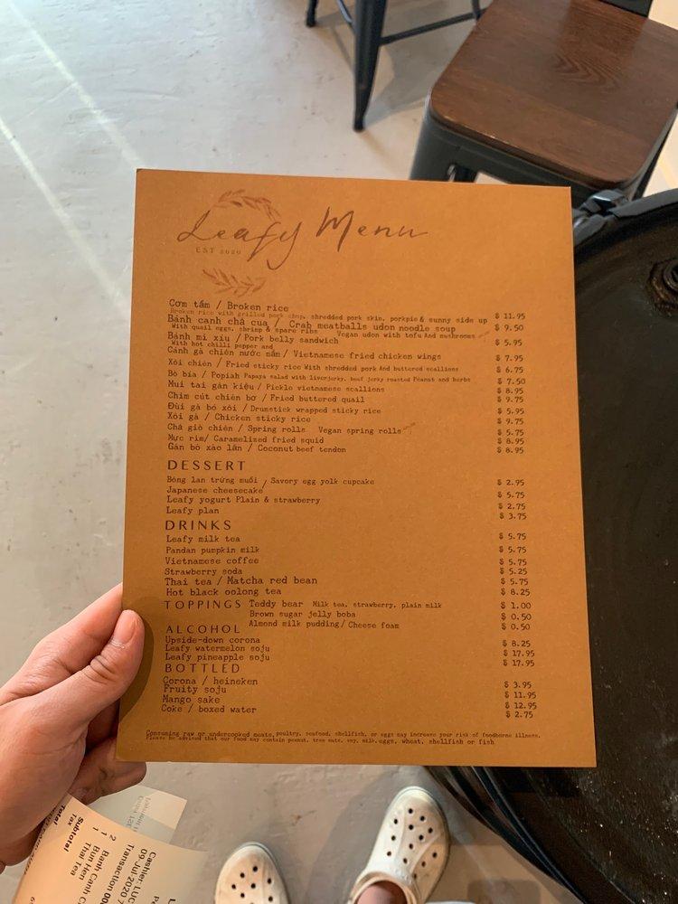 Menu at Leafy restaurant, Pembroke Pines