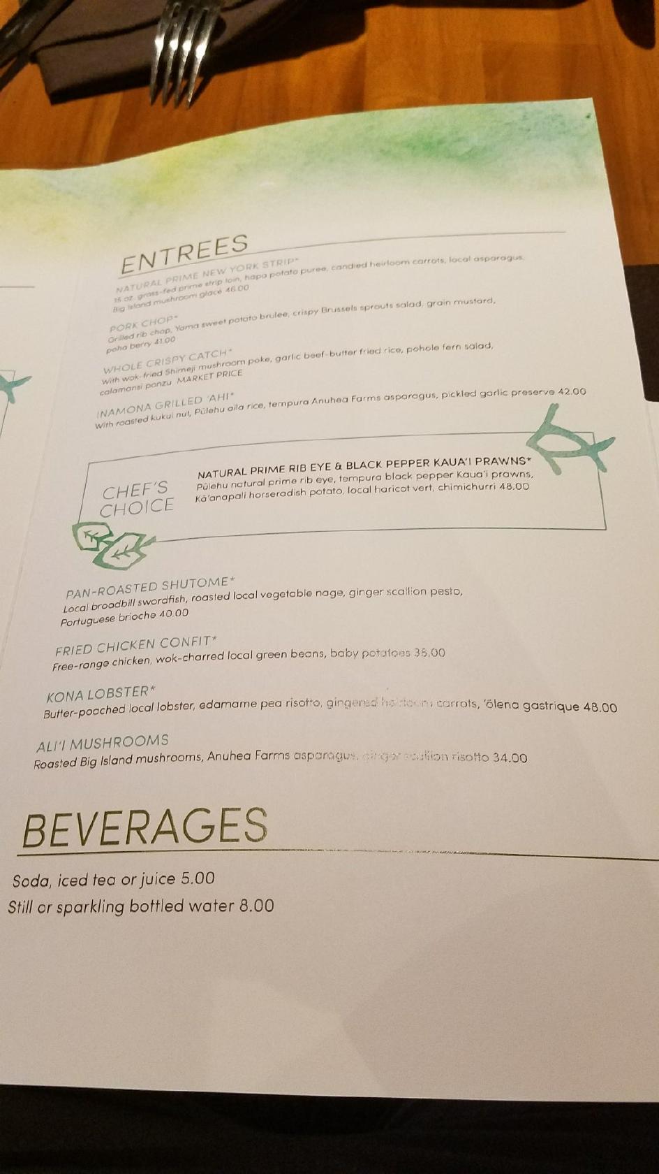 Menu at Mauka Makai restaurant, Lahaina