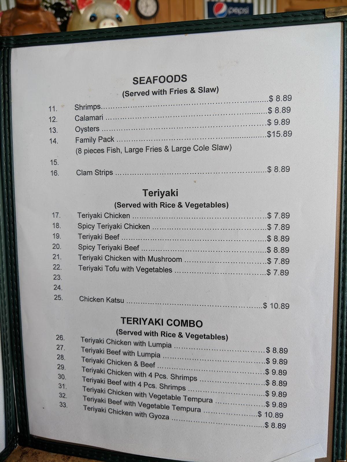 Menu at Mum's Fish & Chips Teriyaki restaurant, Bremerton, Wheaton Way