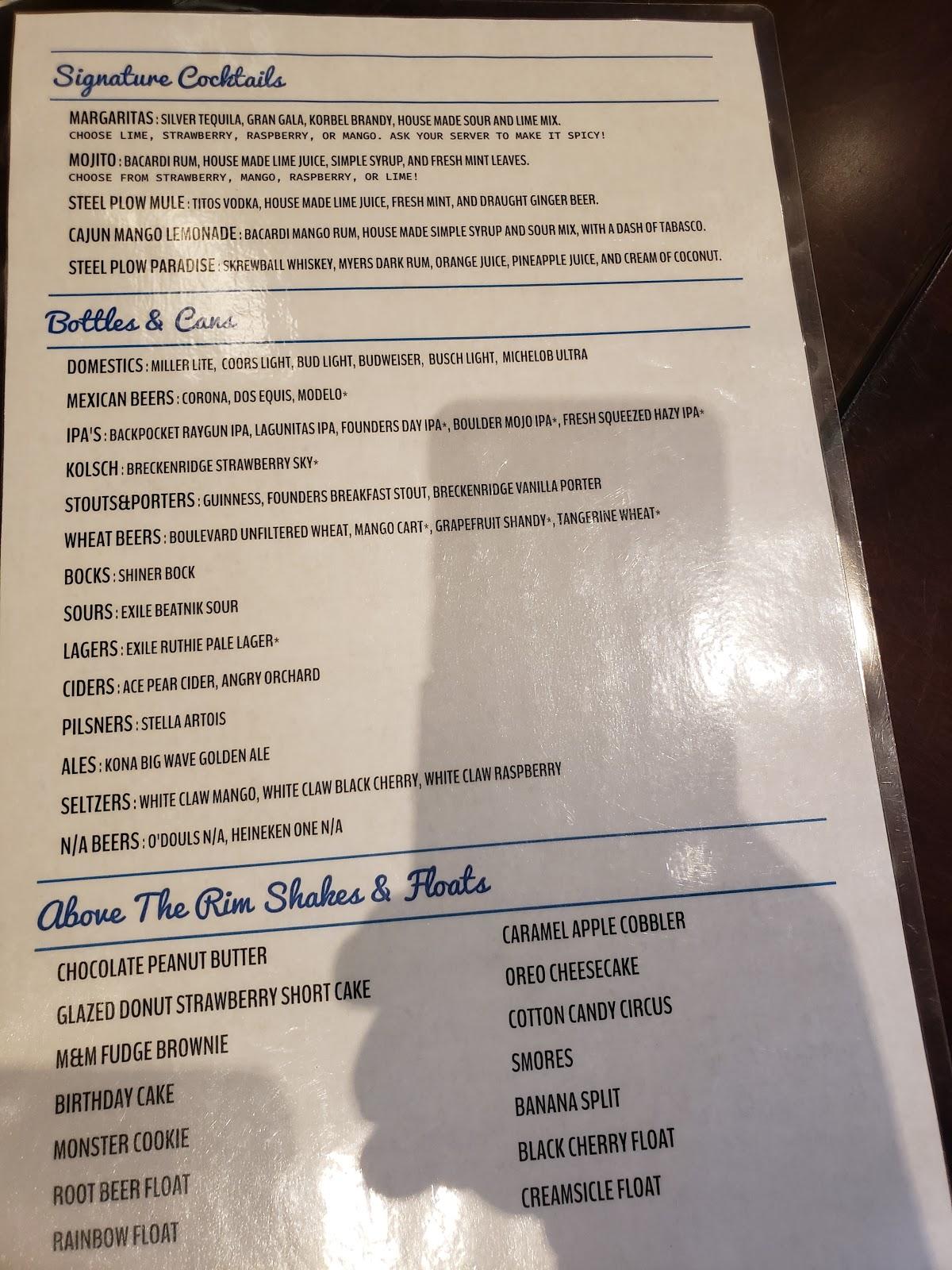 Menu at Steel Plow Burger Company restaurant, Davenport
