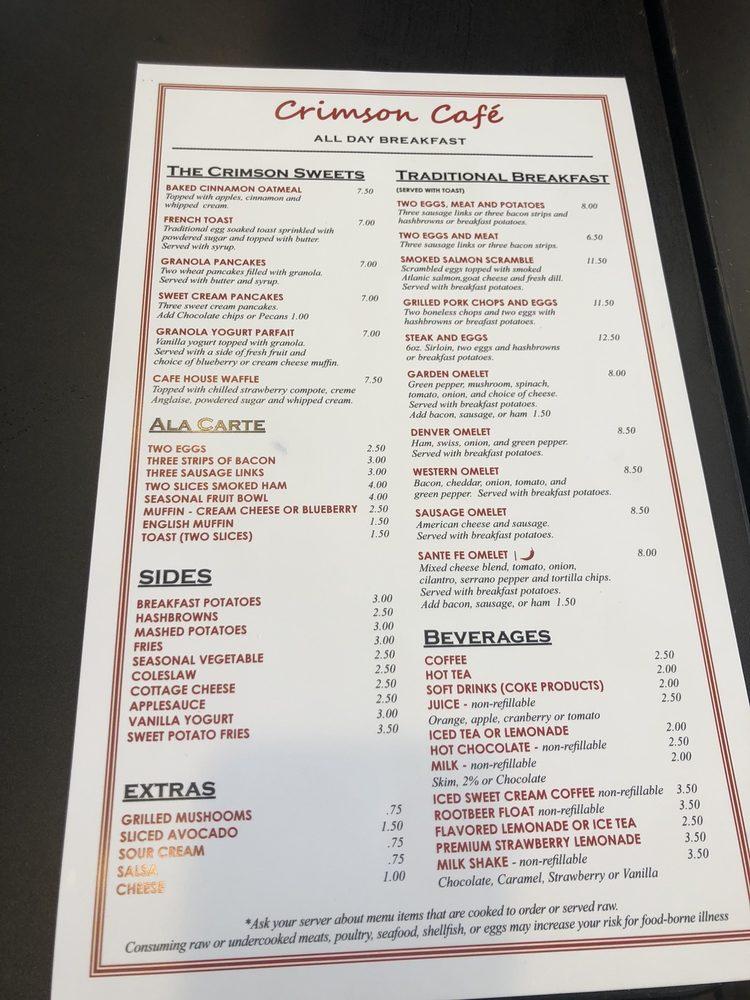 Menu at Crimson Cafe, Saint Joseph