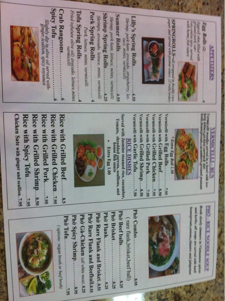 Menu at Lilly's Café restaurant, New Orleans