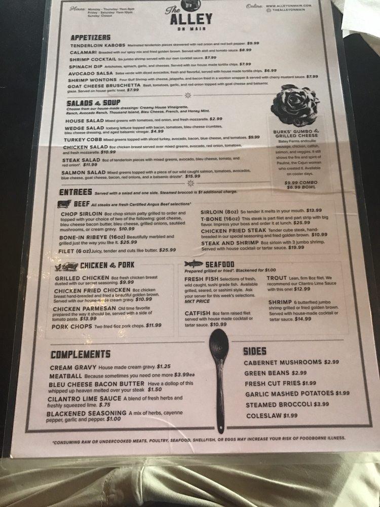 Menu at The Alley on Main pub & bar, Murfreesboro