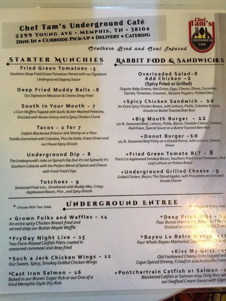Menu at Chef Tam's Underground Cafe, Memphis, 668 Union Ave
