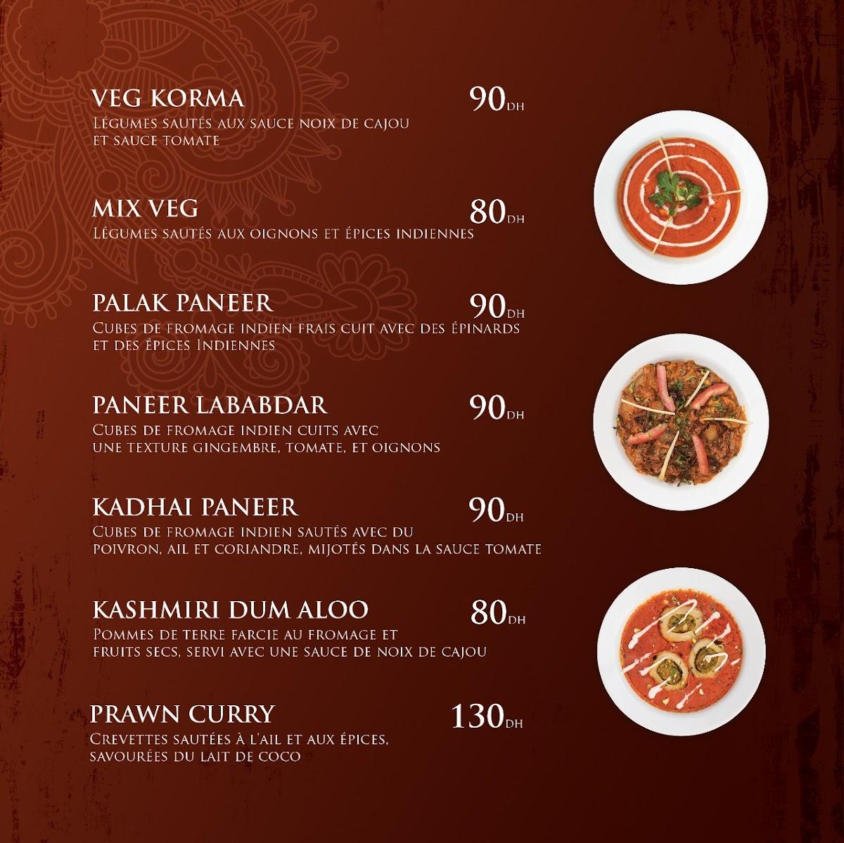 Menu at Clay Oven Marrakech restaurant, Marrakesh