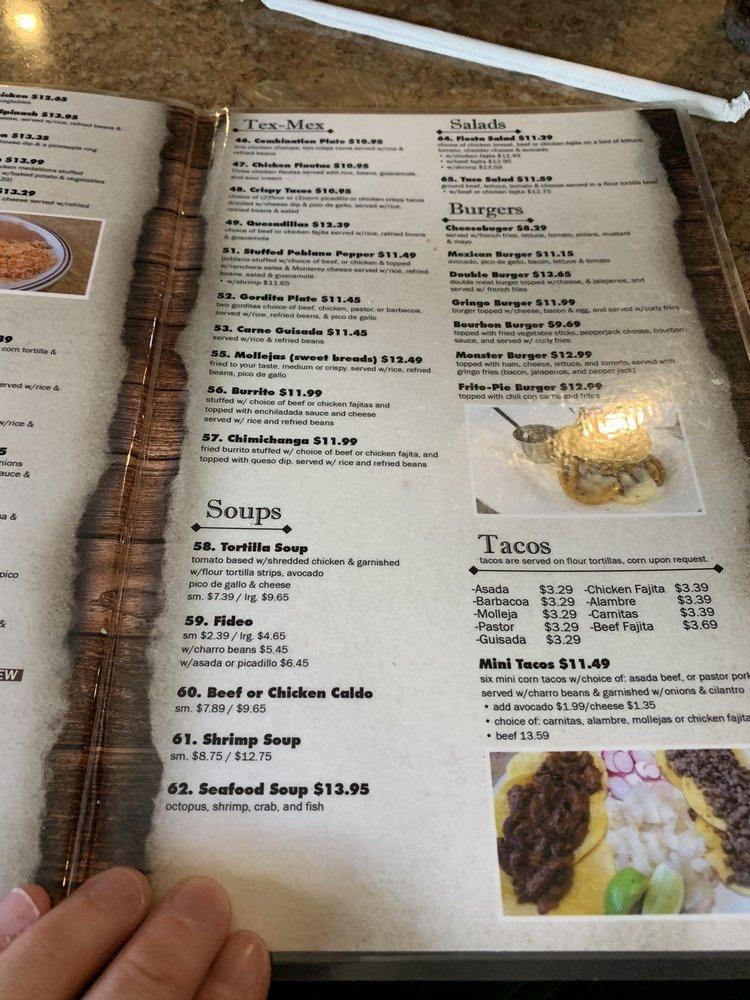 Menu at El Charro restaurant, Cotulla