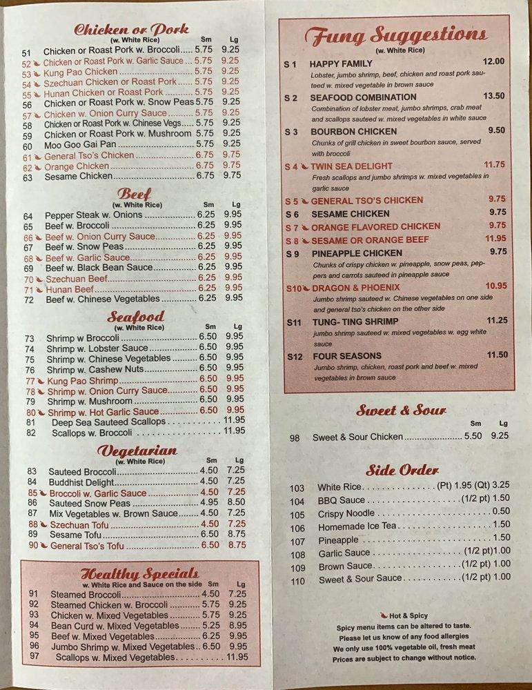 Menu at Fung Chinese Restaurant, Hartford
