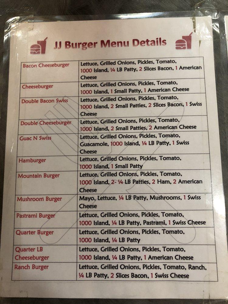 Menu at JJ Burger restaurant, Provo