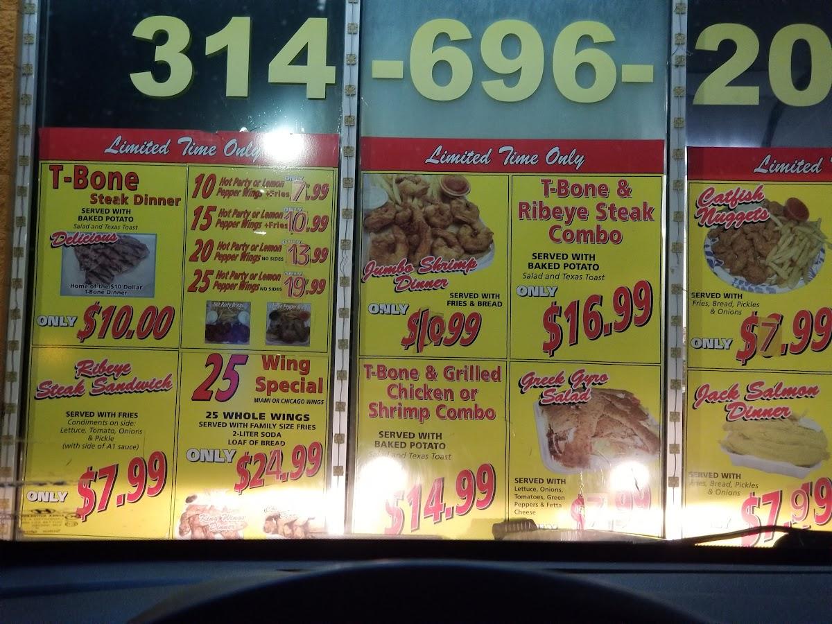 Menu at King Grill restaurant, St. Louis, N Grand Blvd