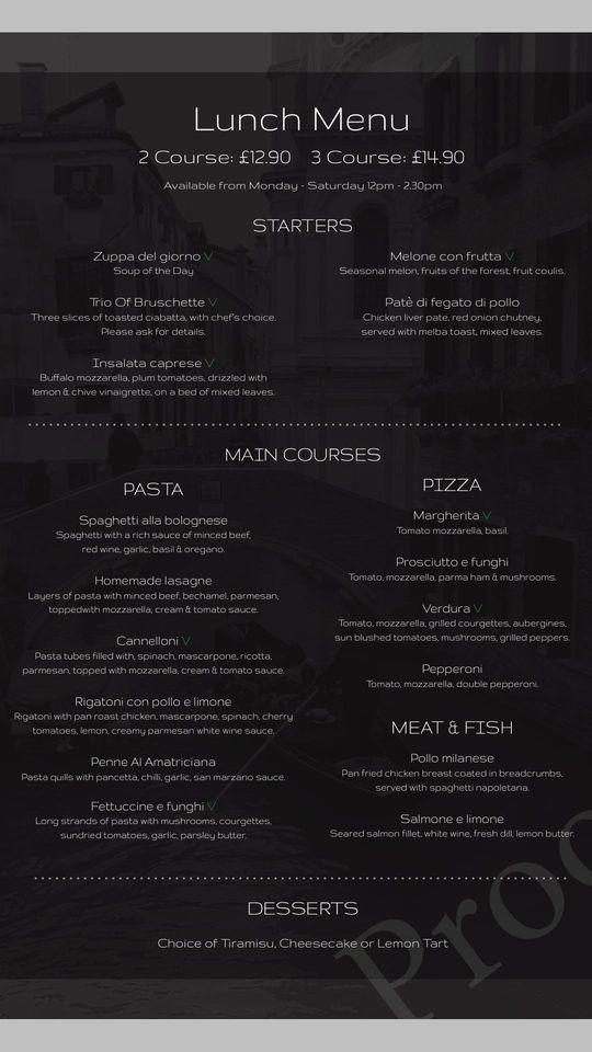 Menu at La Casa Italian restaurant, Stafford