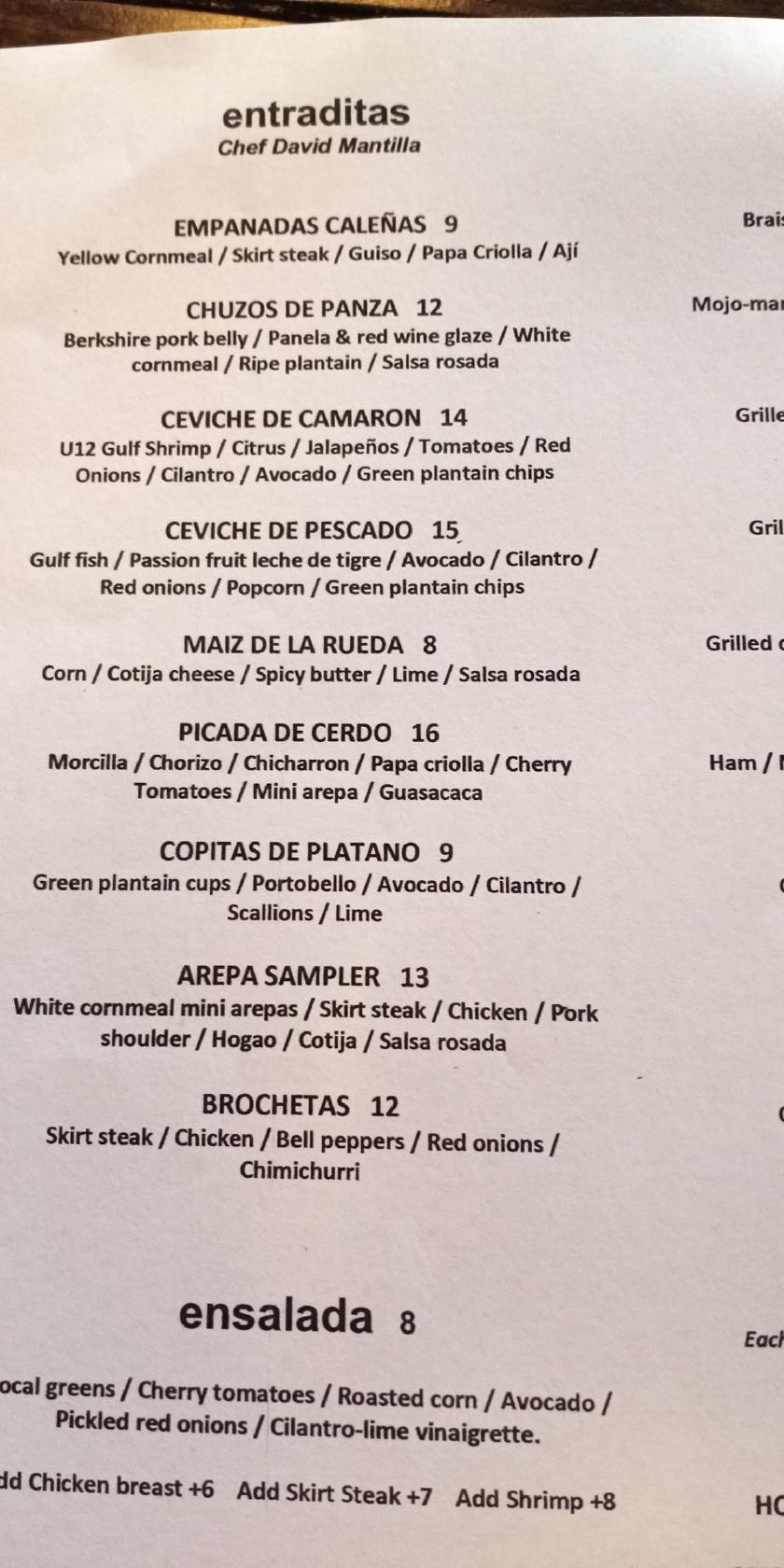 Menu at Maïs Arepas pub & bar, New Orleans