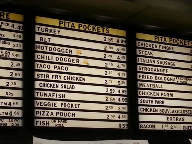 Menu at Pete-n-Paul's Pockets restaurant, Buffalo