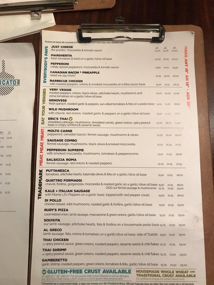 Menu at Pizzicato Pizza pizzeria, Beaverton, SW Scholls Ferry Rd