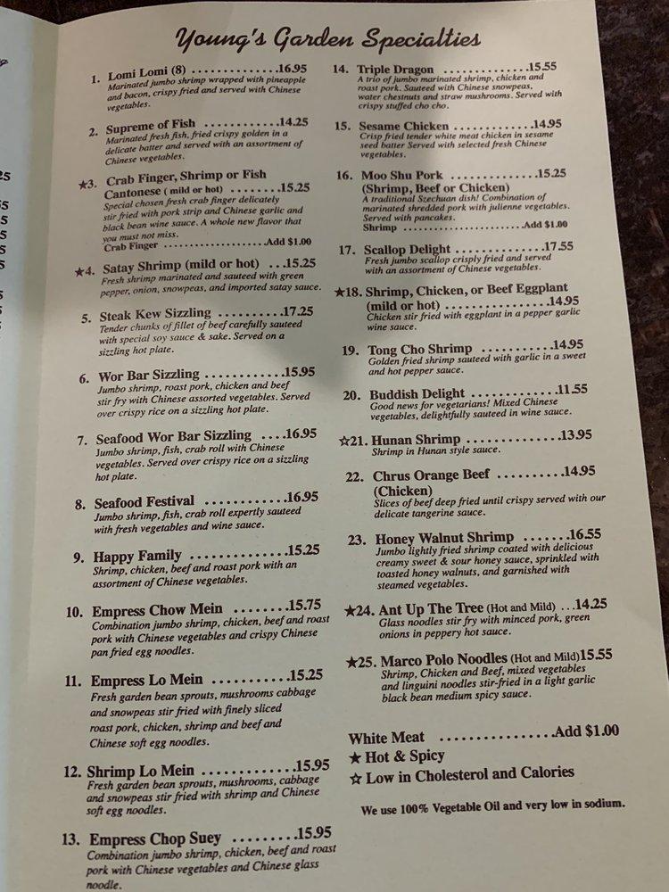 Menu at Young's Garden Chinese Restaurant, Kenner, Williams Blvd