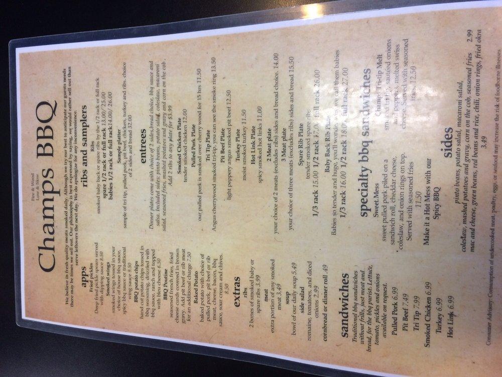 Menu at Champs Smokehouse BBQ & Catering, Bakersfield