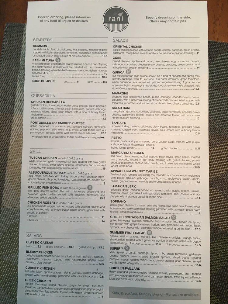 Menu at Coffee Rani restaurant, Mandeville, U.S. Hwy 190