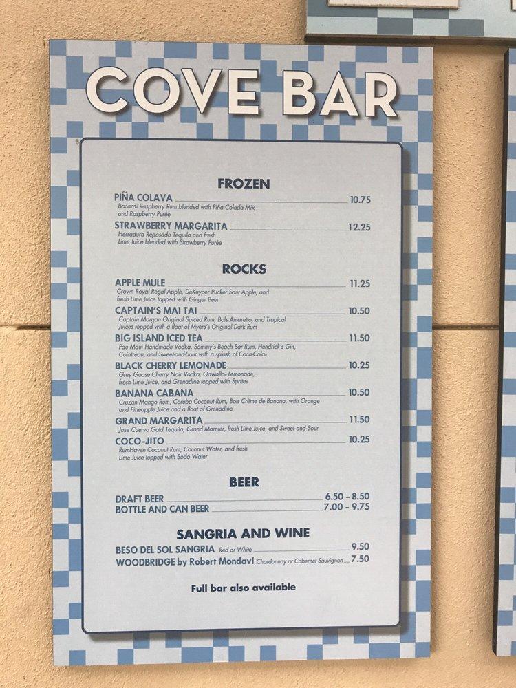 Menu at Cove Bar, Orlando