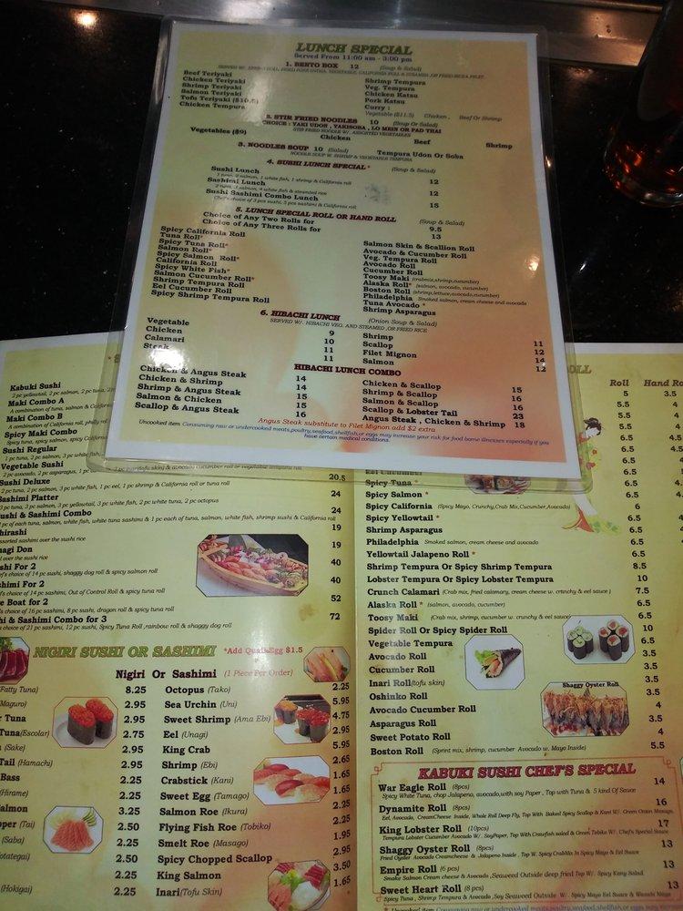 Menu at Kabuki restaurant, League City