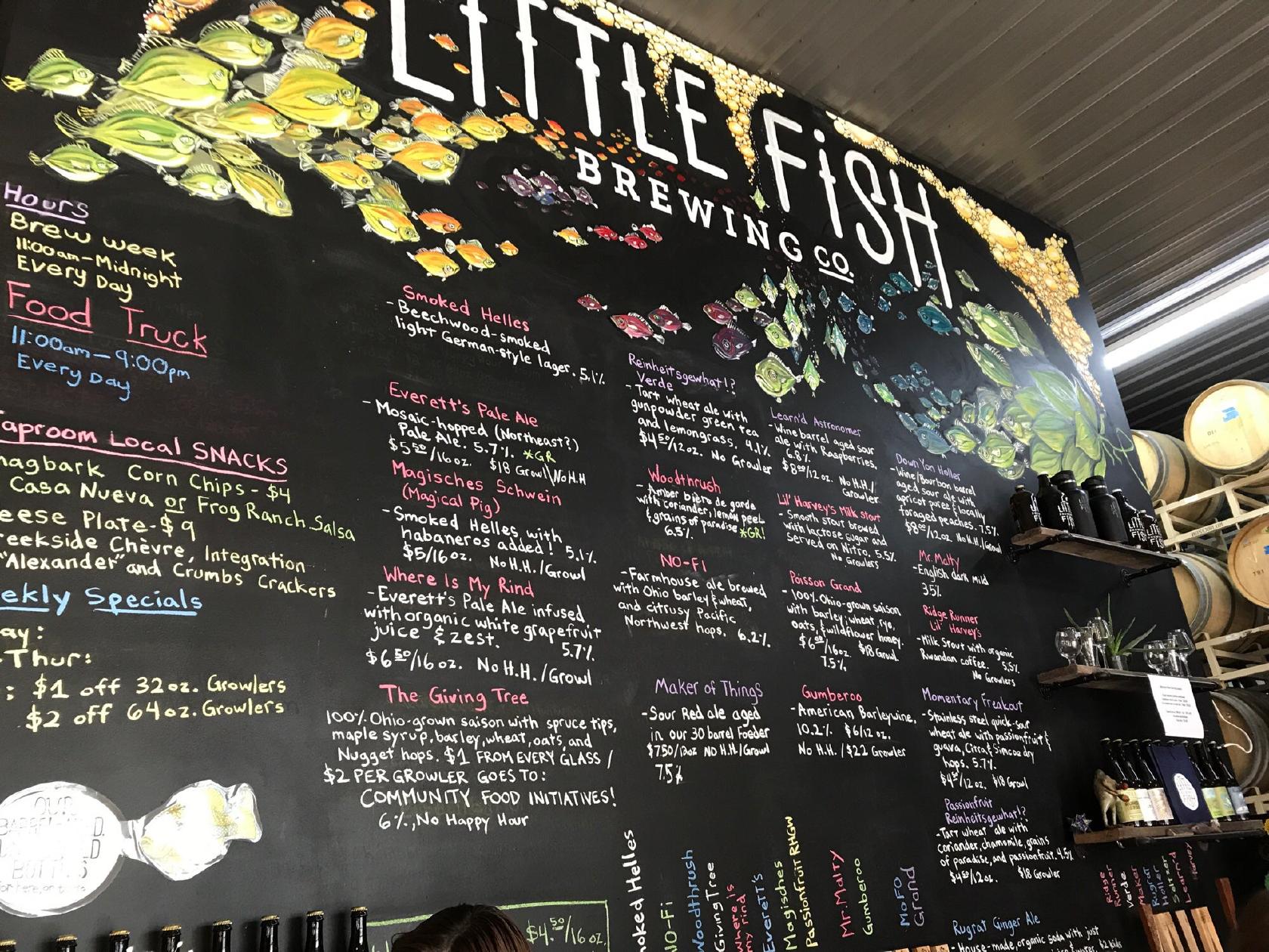 Menu at Little Fish Brewing Company pizzeria, Athens