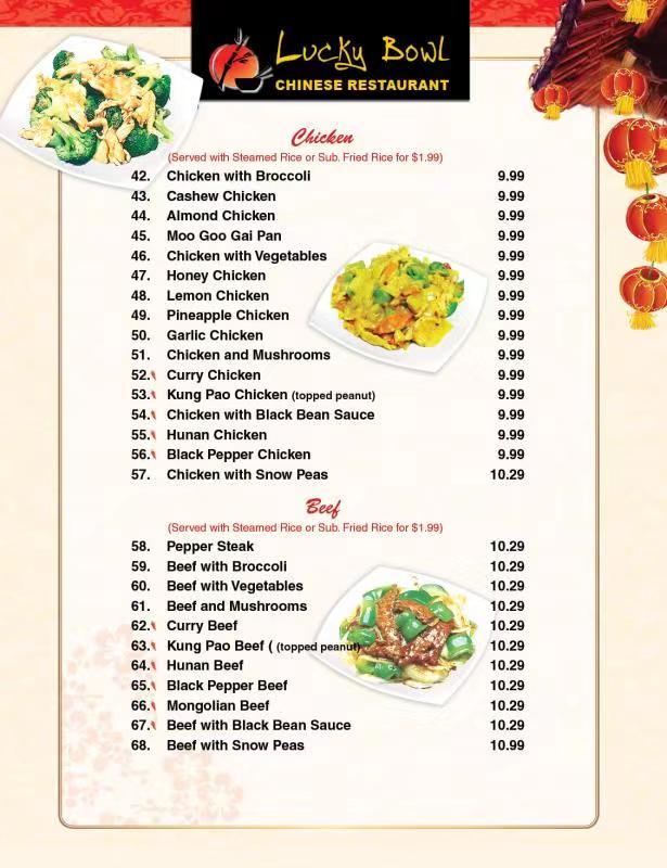 Menu at Lucky Bowl restaurant, Algona