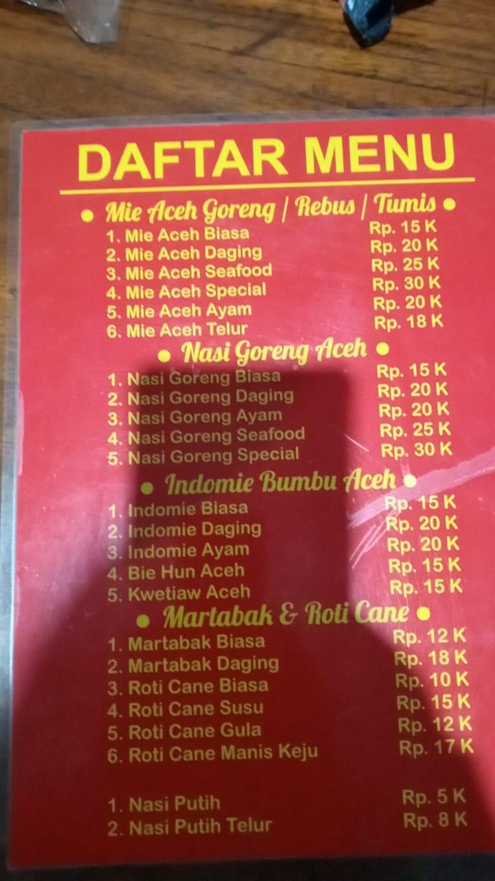 Menu at MIE & KOPI ACEH LAZIID restaurant, Depok