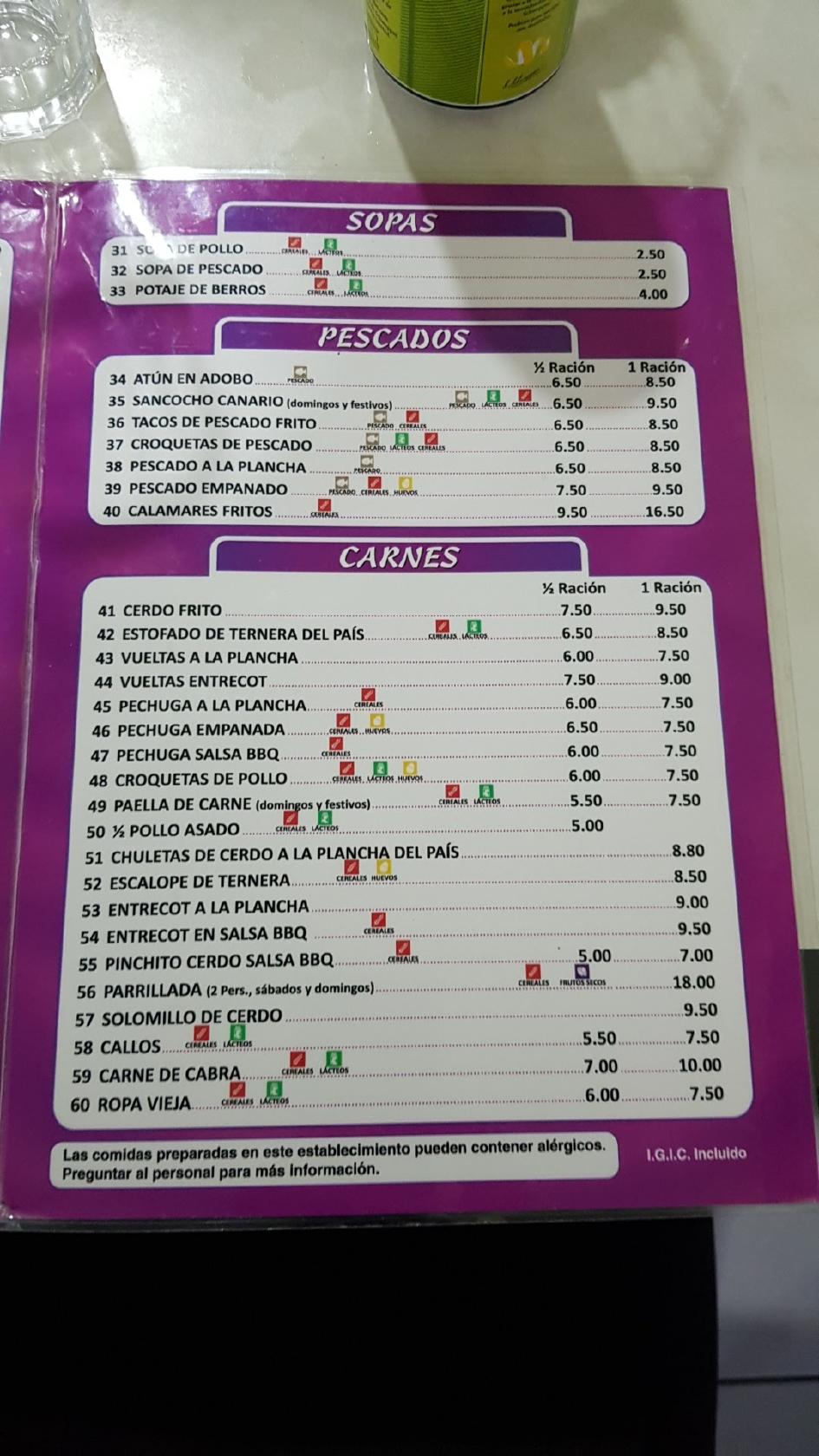 Menu at Mallow restaurant, Vega de San Mateo