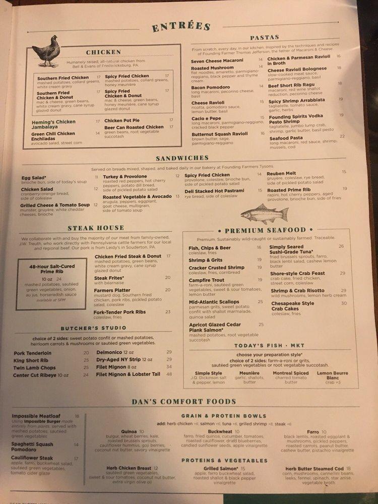 Menu at Founding Farmers Reston Station restaurant, Reston