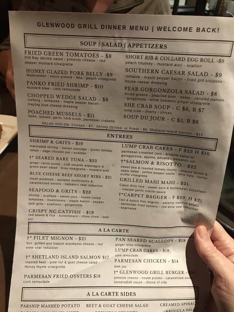 Menu at Glenwood Grill pub & bar, Raleigh