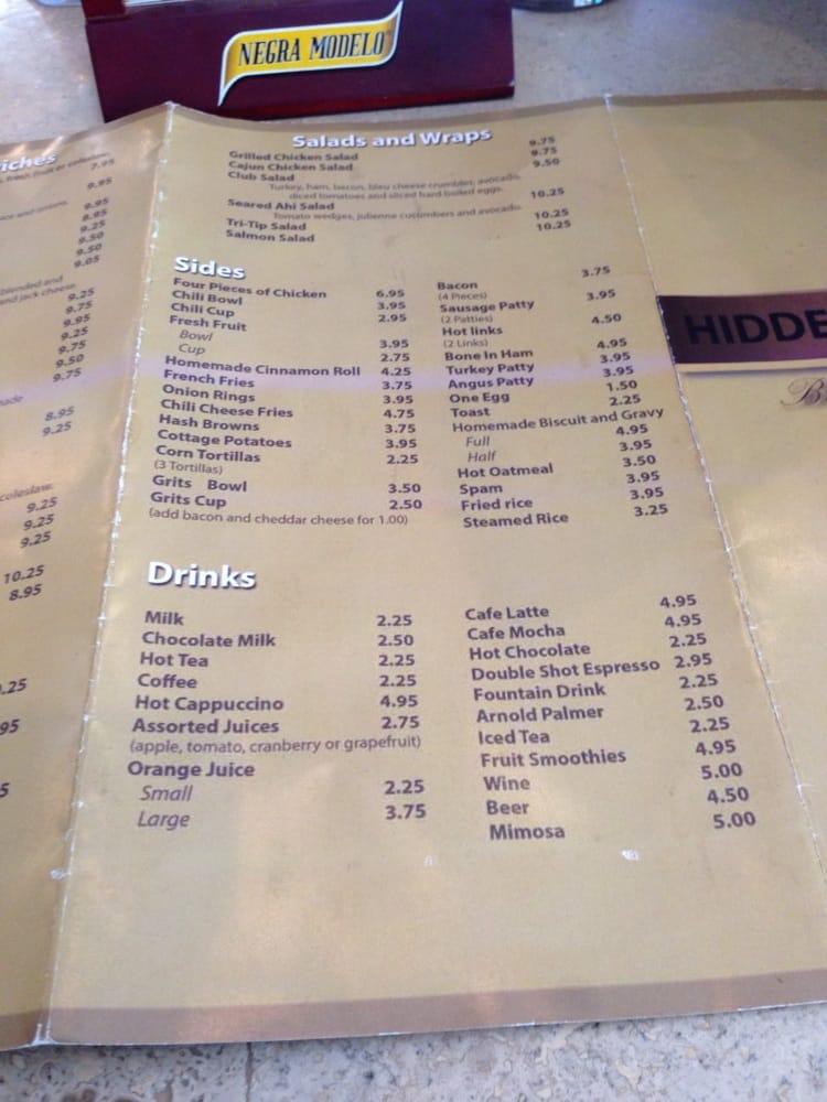 Menu at Hidden Cafe, Camarillo