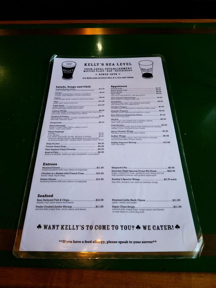 Menu at Kelly's Sea Level pub & bar, Rye