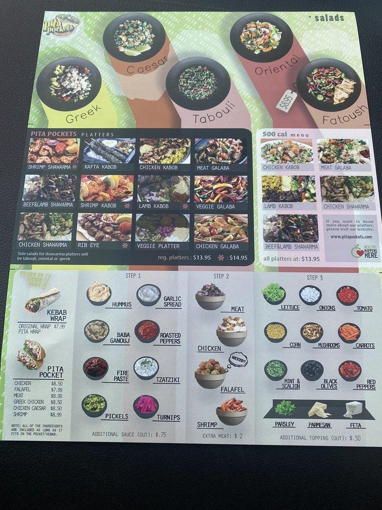 Menu at Pita Pockets restaurant, Key Biscayne, 180 Crandon Blvd #116-117