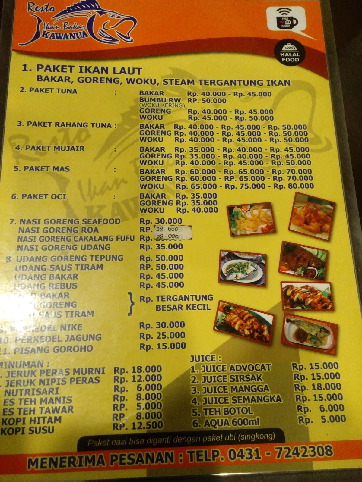 Menu at Resto Ikan Bakar Kawanua restaurant, Manado