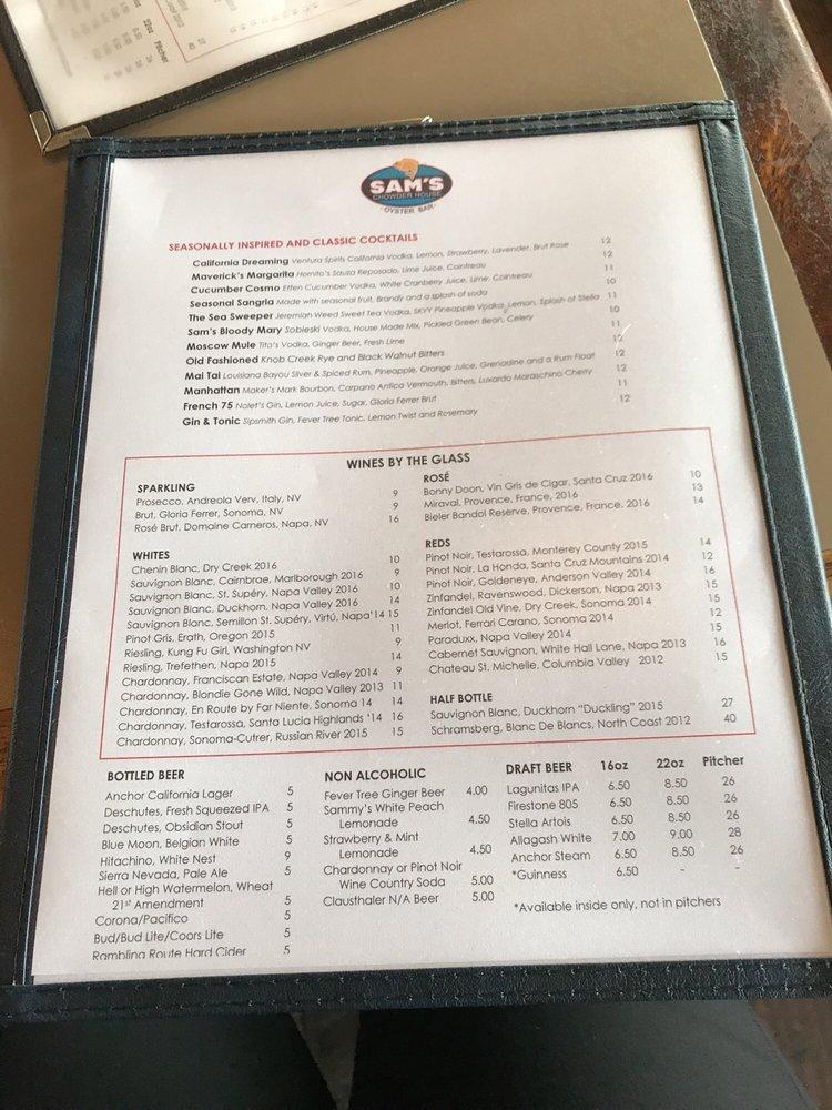 Menu at Sam's Chowder House pub & bar, Half Moon Bay