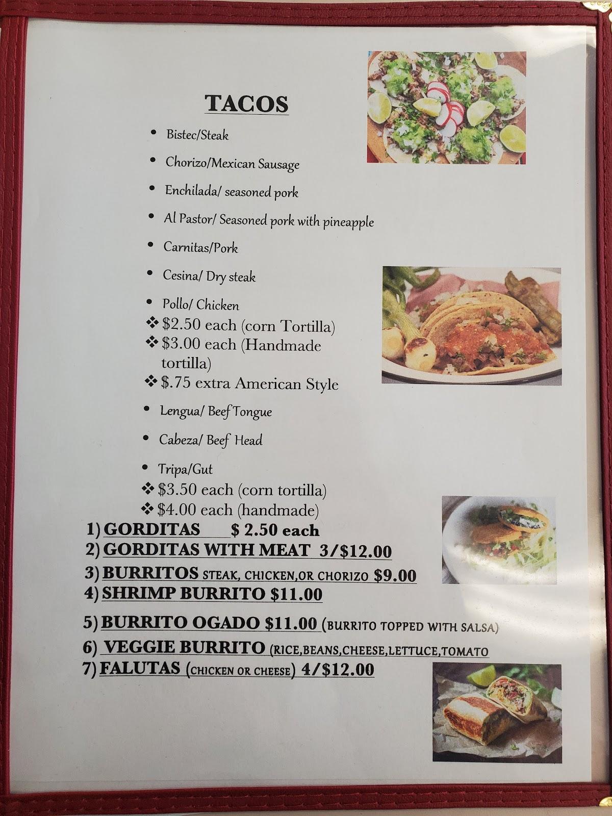 Menu at Taqueria La Patrona restaurant, Franklin