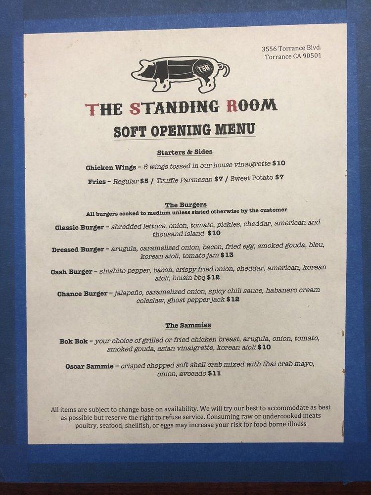 Menu at The Standing Room Restaurant, Torrance