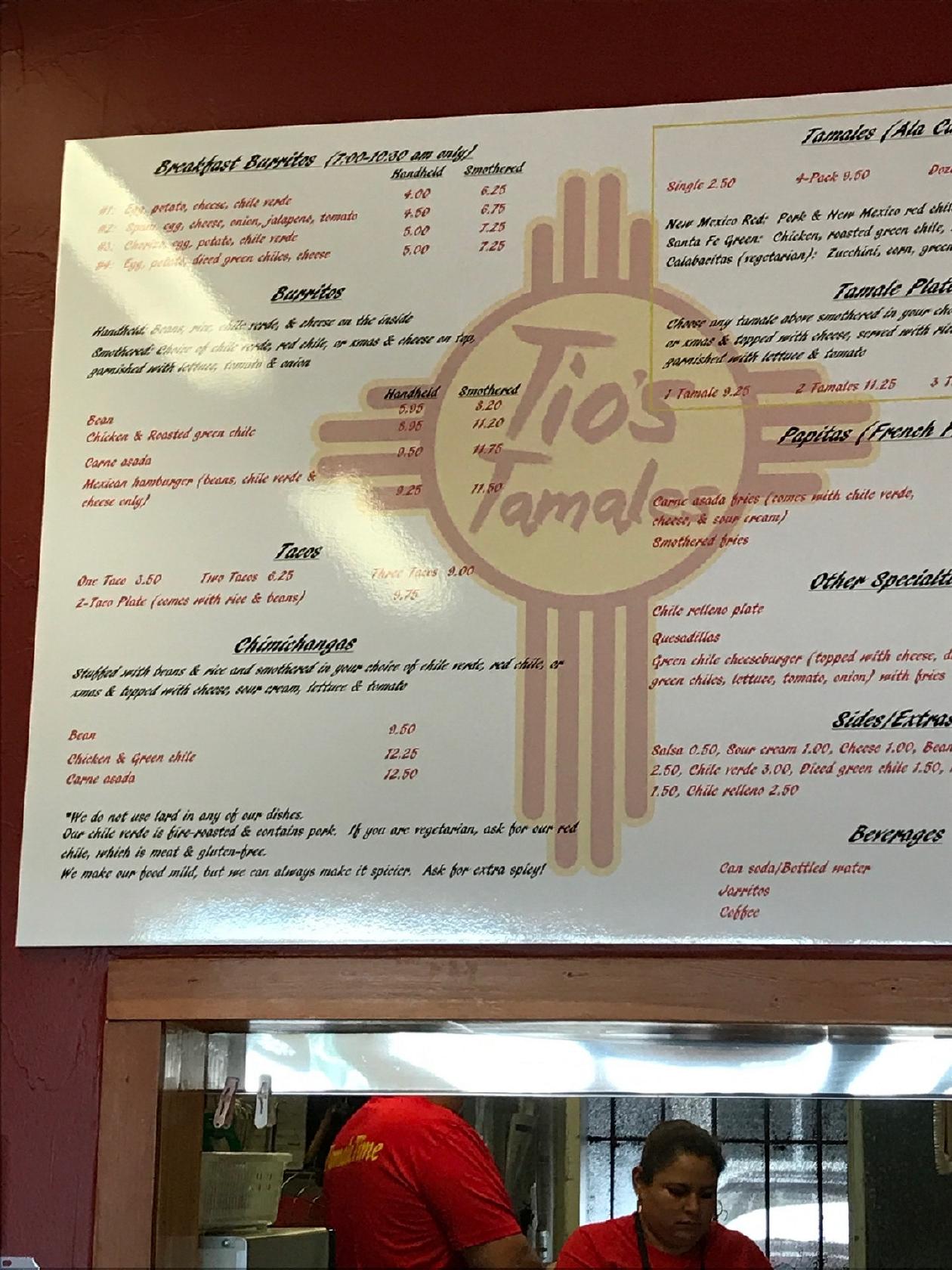 Menu at Tio's Tamales restaurant, Honolulu