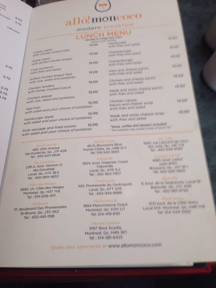 Menu at Allô! Mon Coco - Fabreville restaurant, Laval, Bd Dagenais O