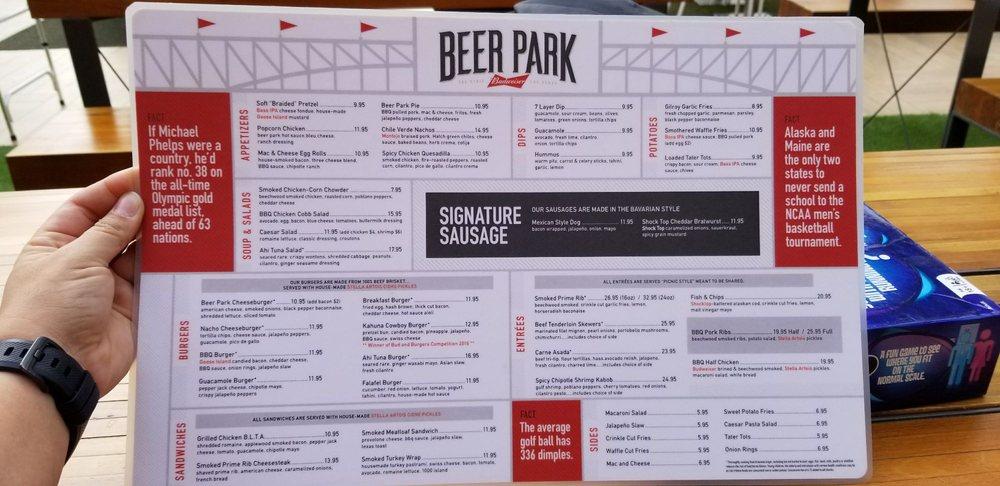 Menu at Beer Park pub & bar, Las Vegas, S Las Vegas Blvd