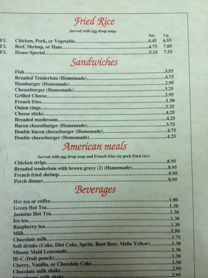 Menu at Canton House restaurant, Ligonier