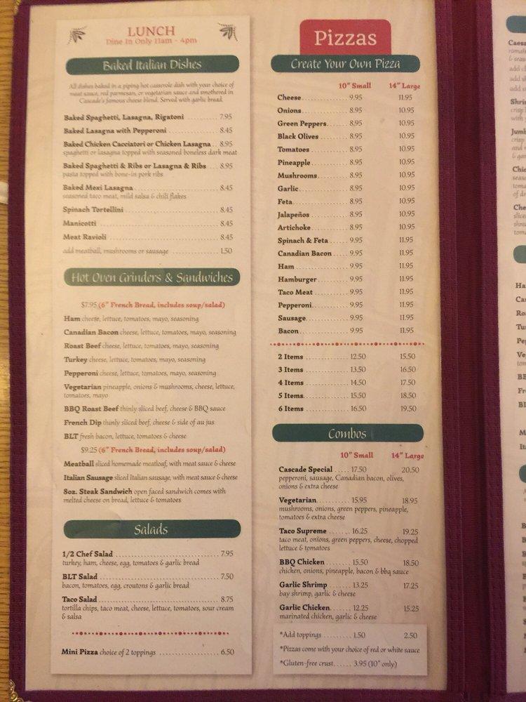 Menu at Cascade Pizza Bellingham pizzeria, Bellingham