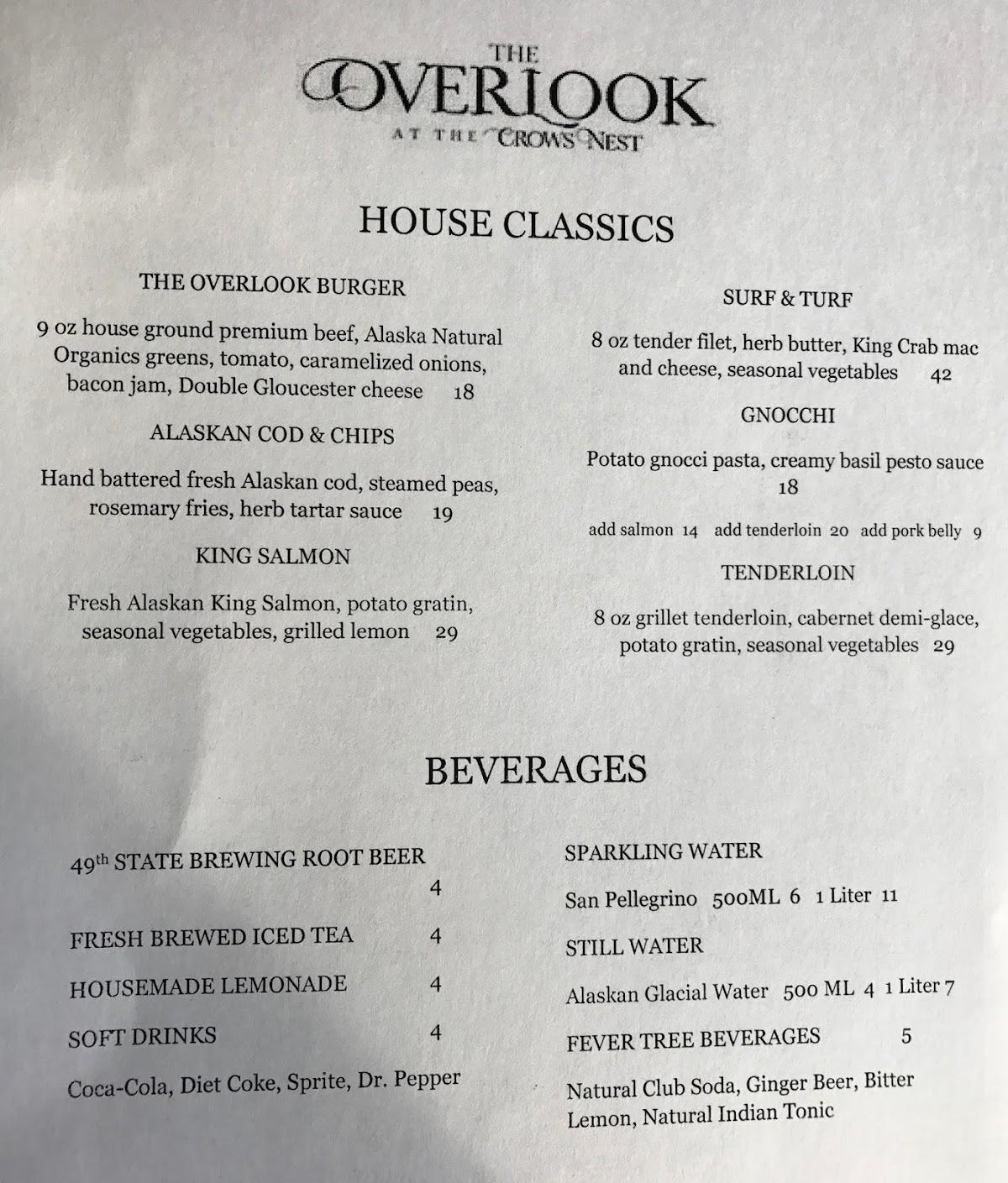 Menu at The Overlook pub & bar, McKinley Park